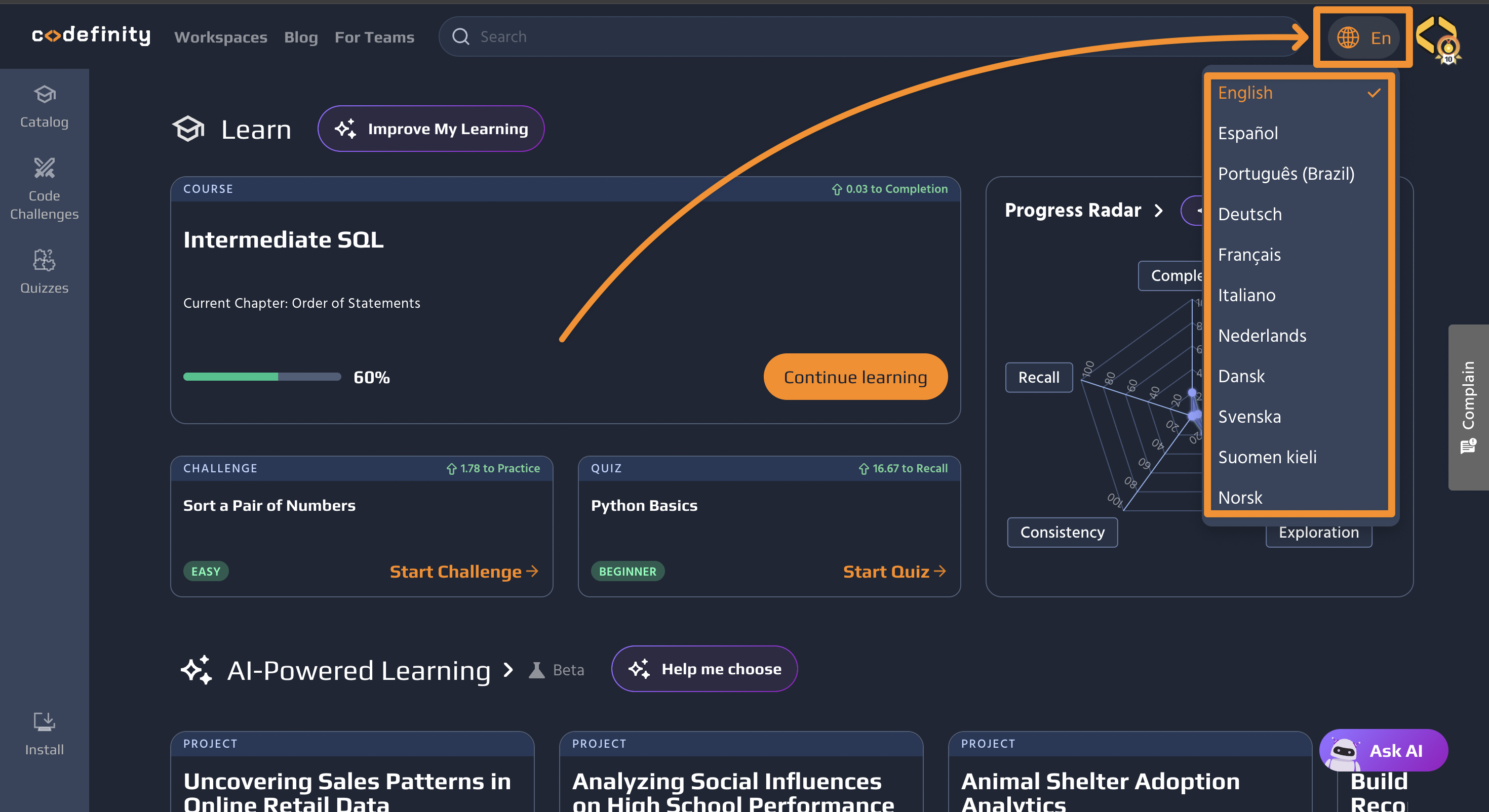 How to Switch Your Language Preference – Codefinity